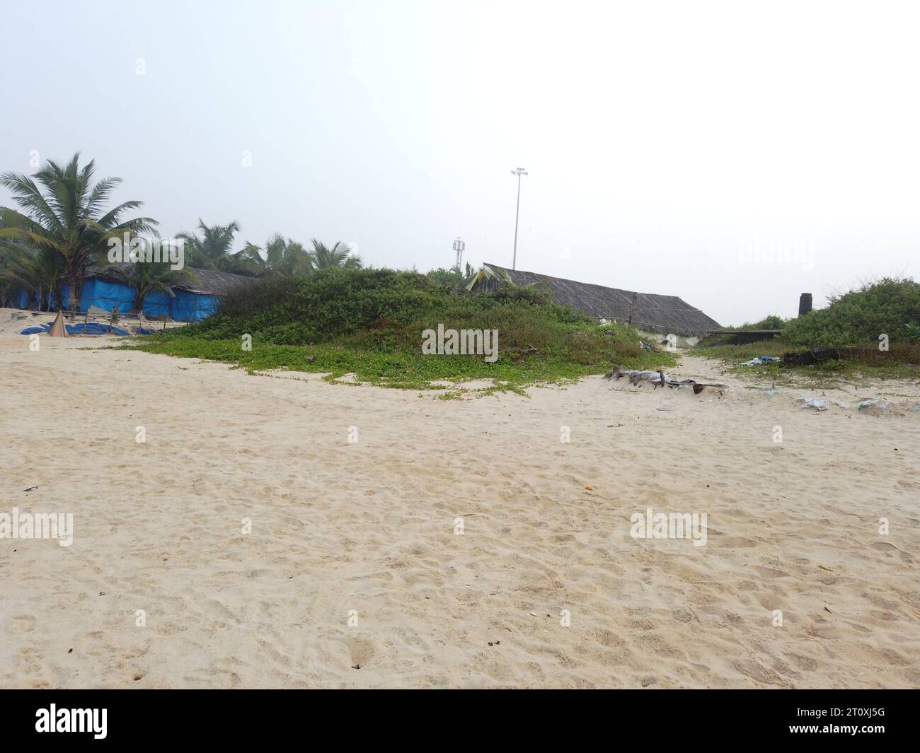 Beach shacks awating permission on Benaulim beach in the Indian sate of ...