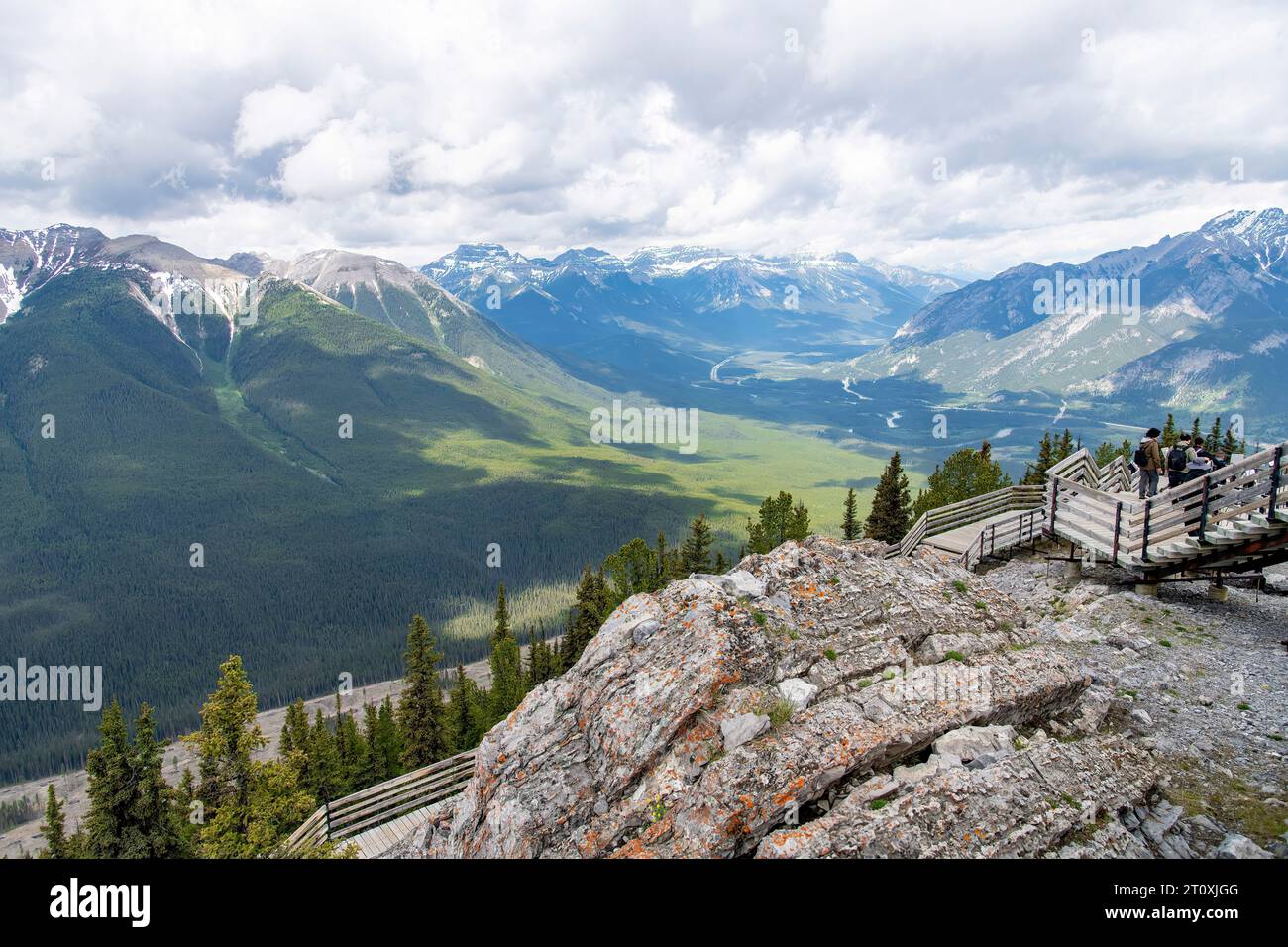 Banff, AB, Canada-July 7, 2023; High level panoramic view from top of ...