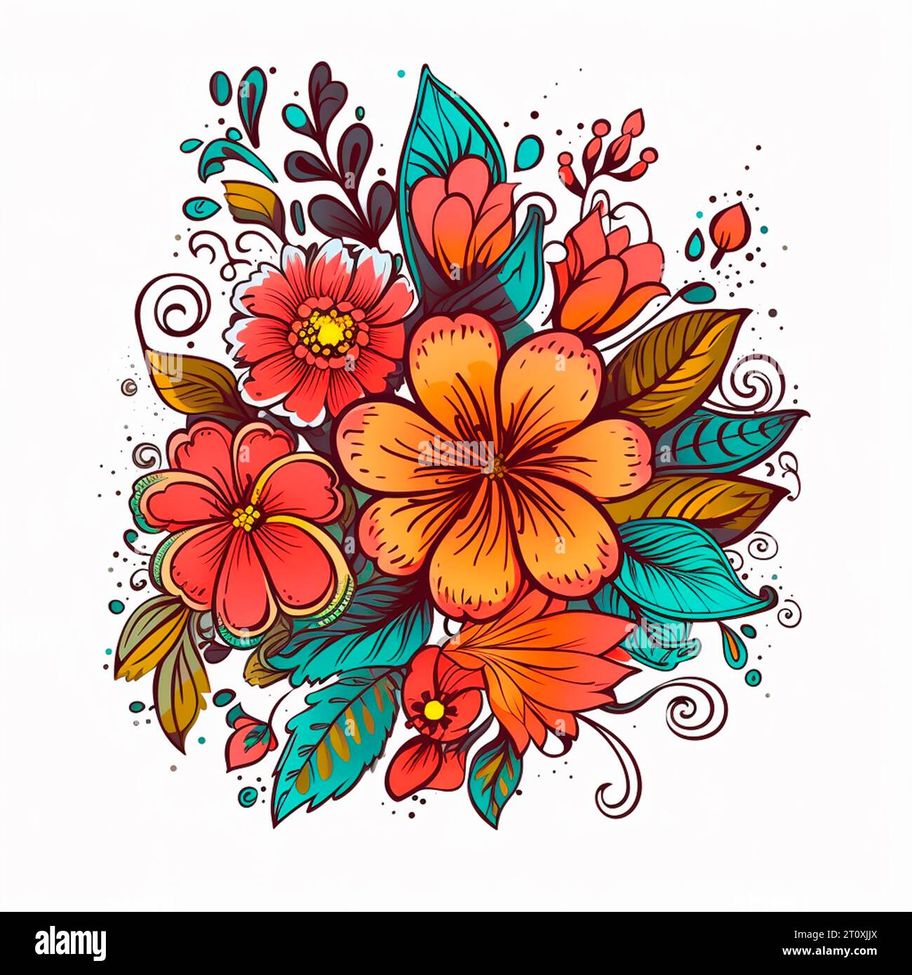 Color drawings of flowers and plants, hand drawings - image Stock Photo ...