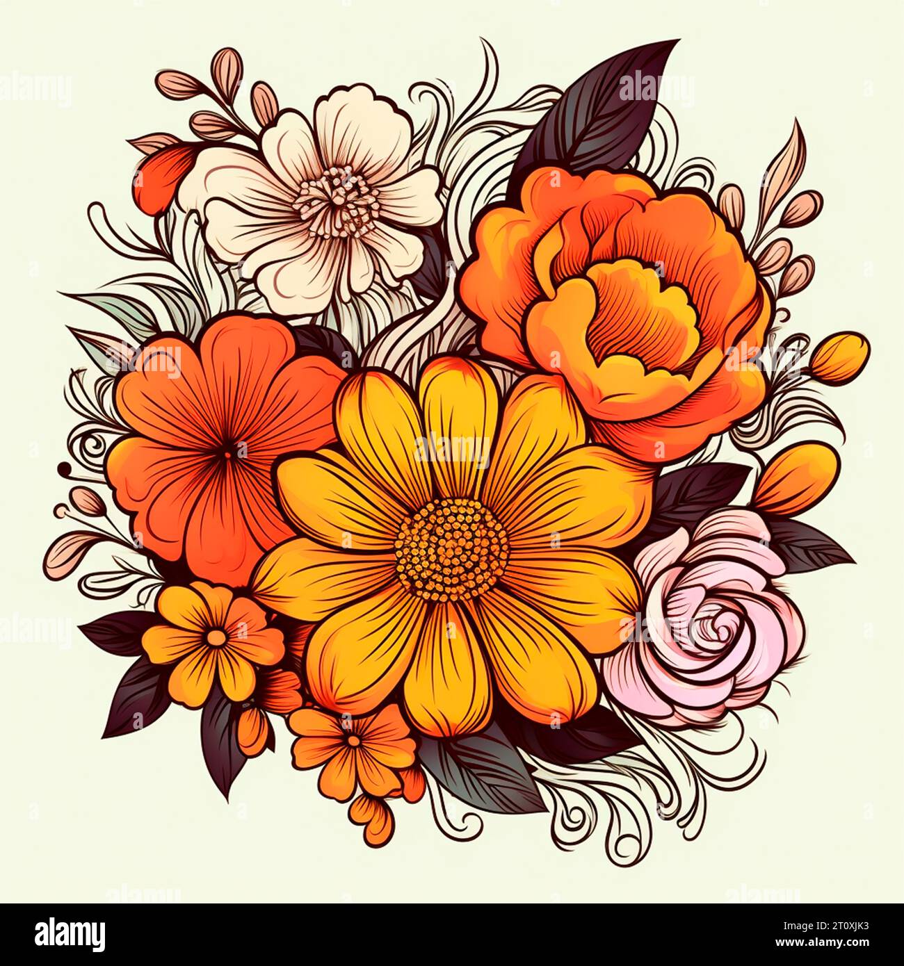 Color drawings of flowers and plants, hand drawings - image Stock Photo ...