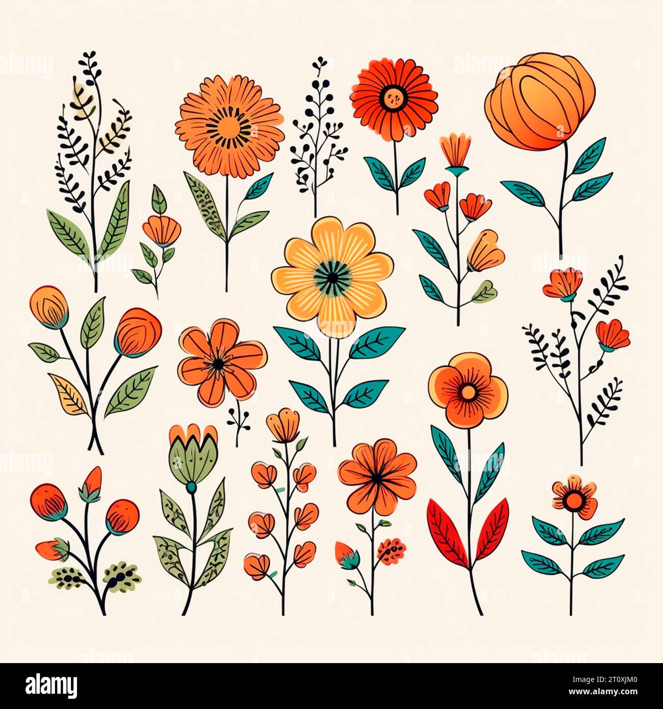 Color drawings of flowers and plants, hand drawings - image Stock Photo ...