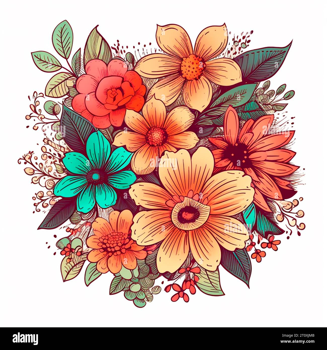 Color drawings of flowers and plants, hand drawings - image Stock Photo ...