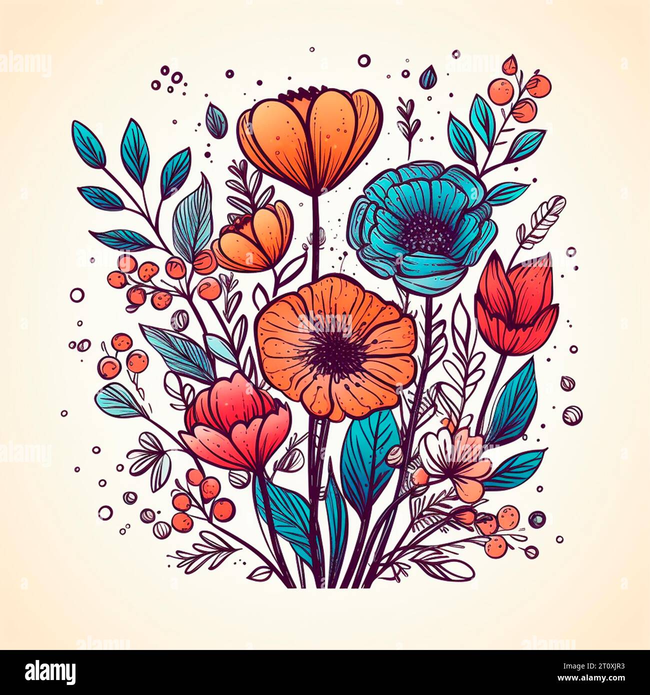 Color drawings of flowers and plants, hand drawings - image Stock Photo ...