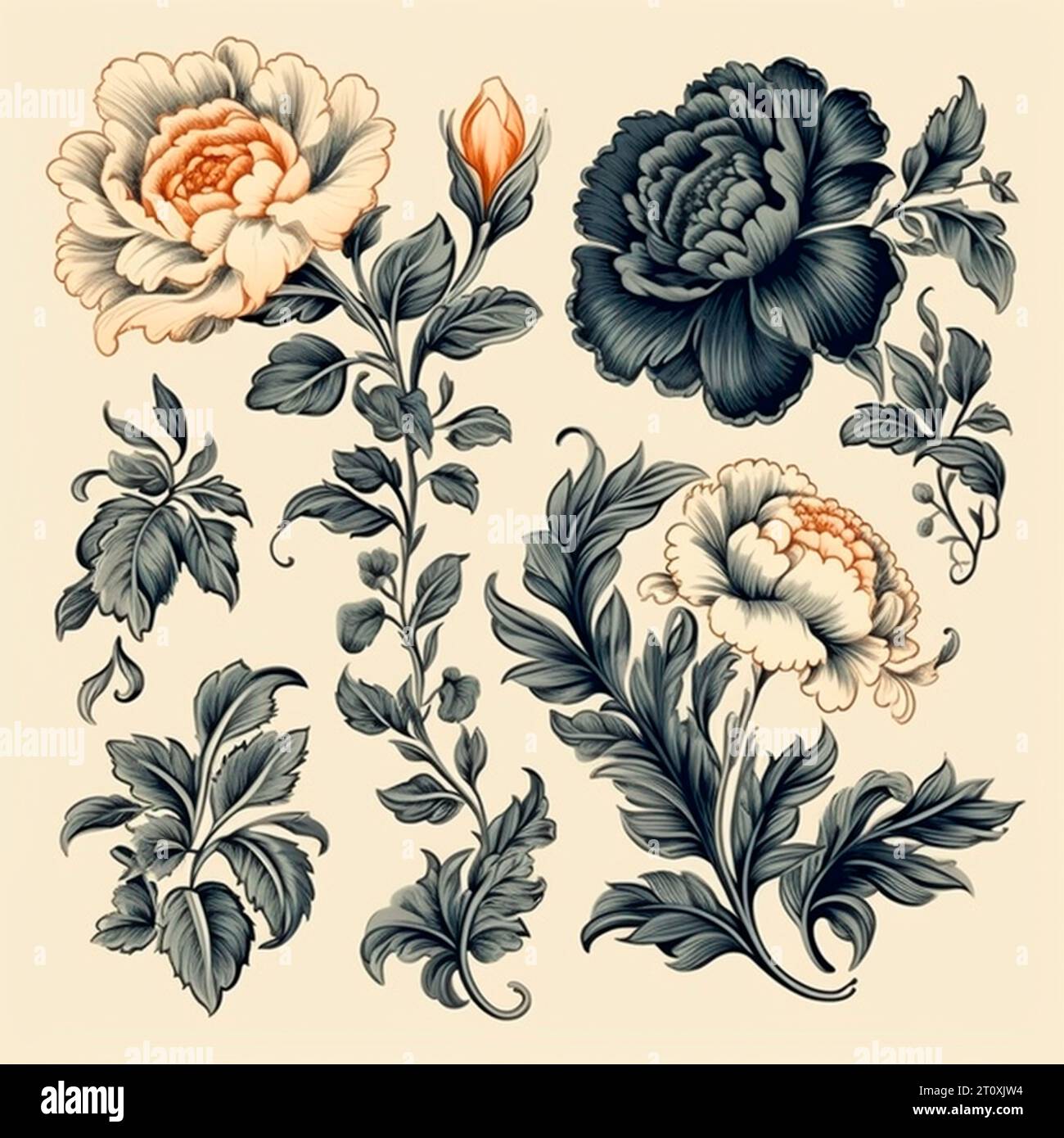 Color drawings of flowers and plants, hand drawings - image Stock Photo ...