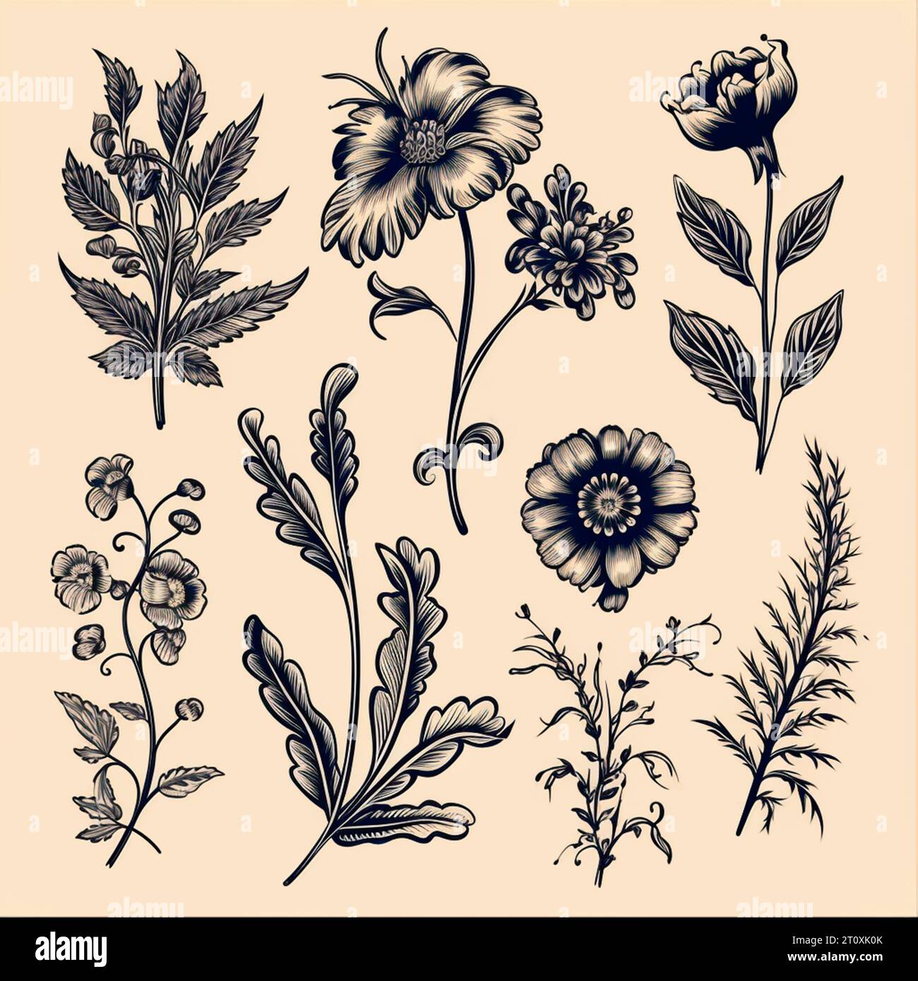 Color drawings of flowers and plants, hand drawings - image Stock Photo ...