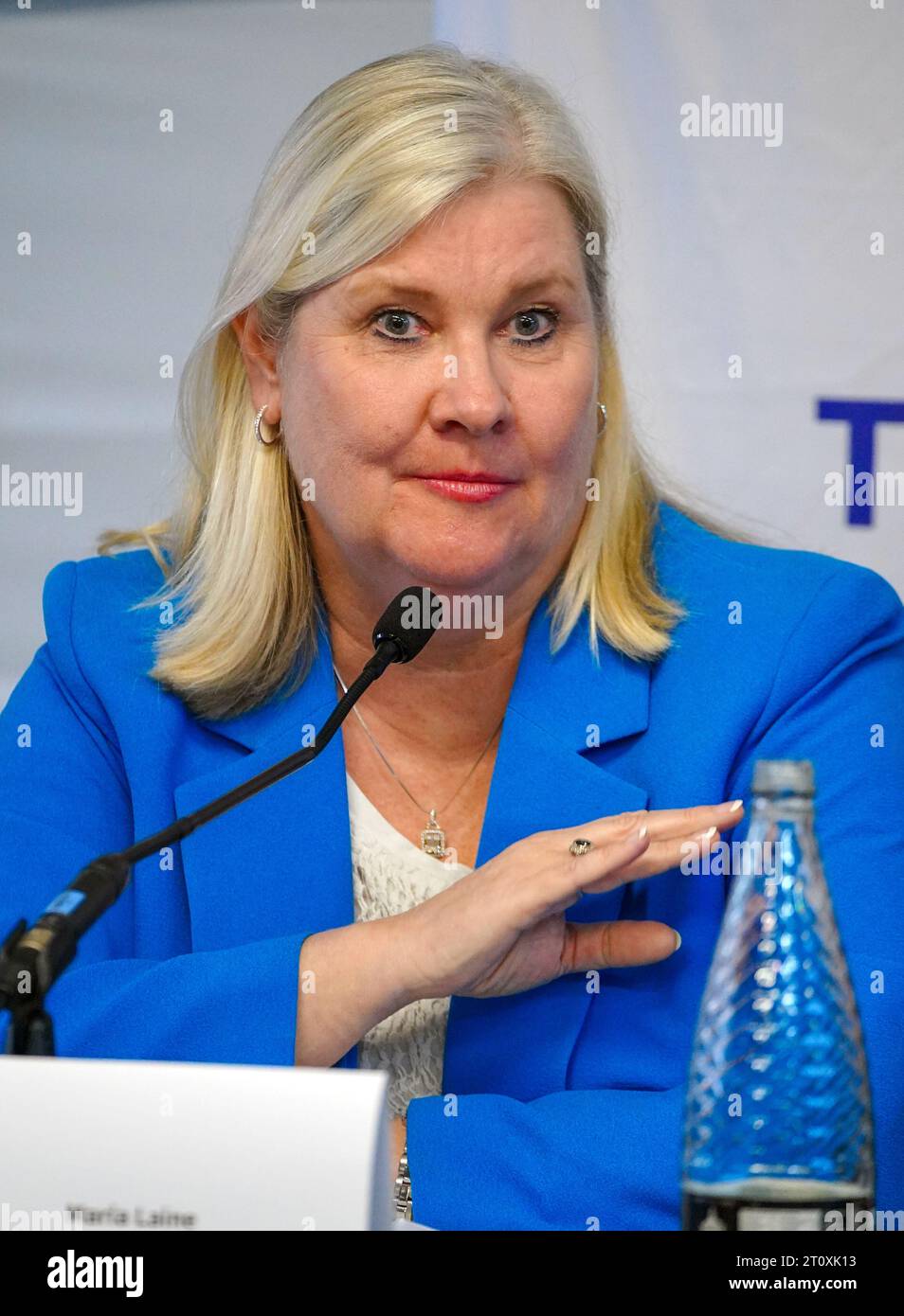 EDITORIAL USE ONLY Maria Laine from Boeing, talks to delegates at the ...