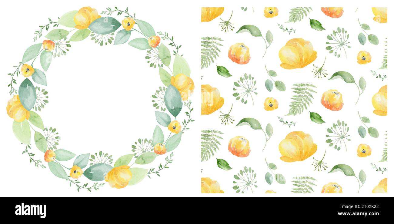 Baby frame template and seamless pattern for kids. A set of watercolor ...