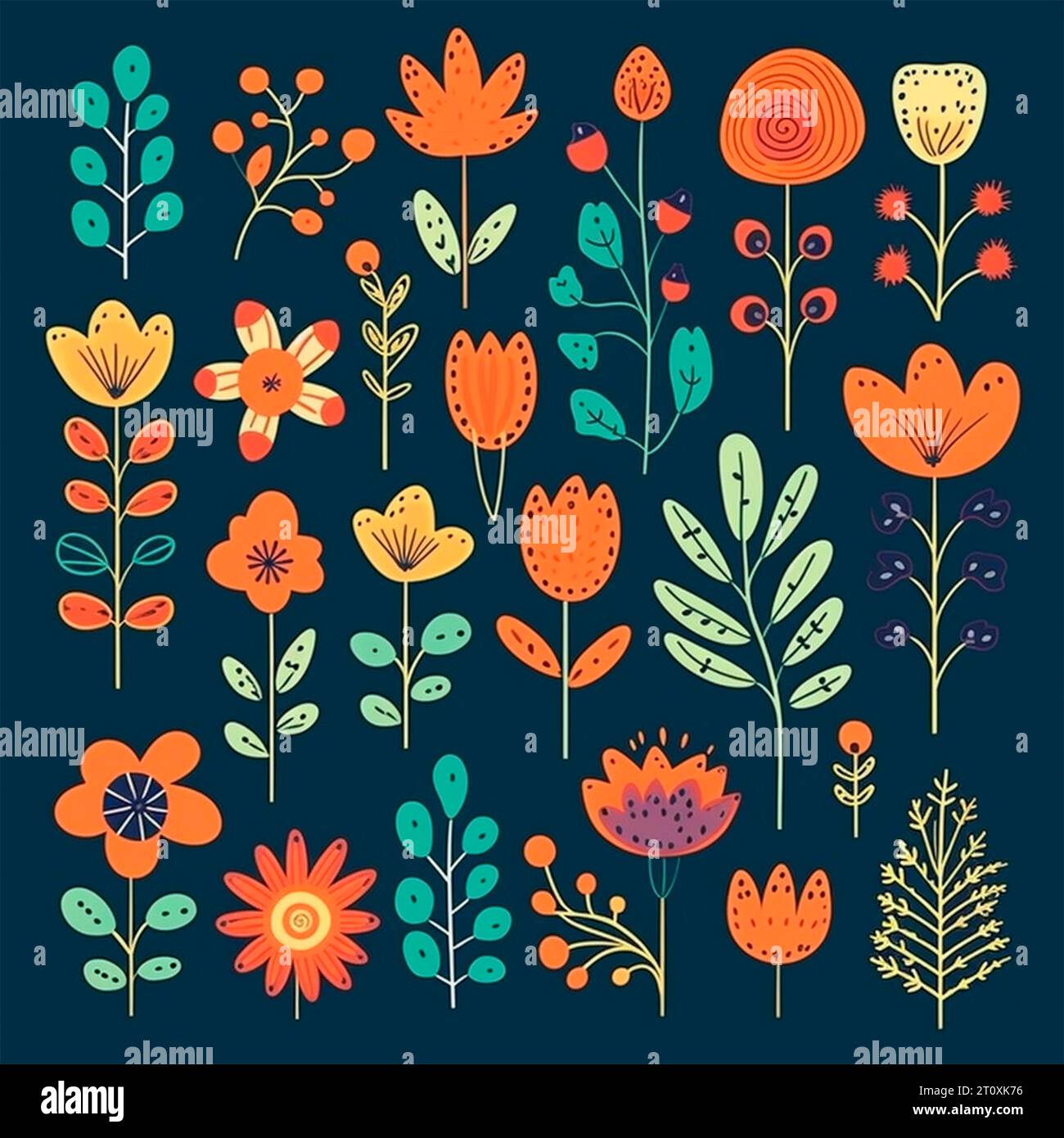 Color drawings of flowers and plants, hand drawings - image Stock Photo ...