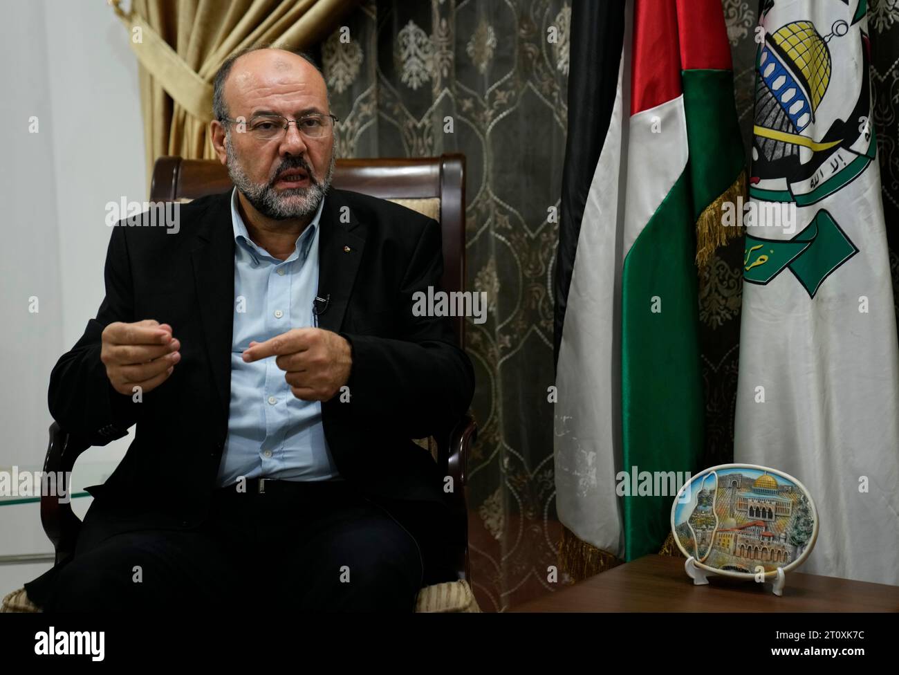 Ali Barakeh, a member of Hamas’ exiled leadership, speaks during an ...