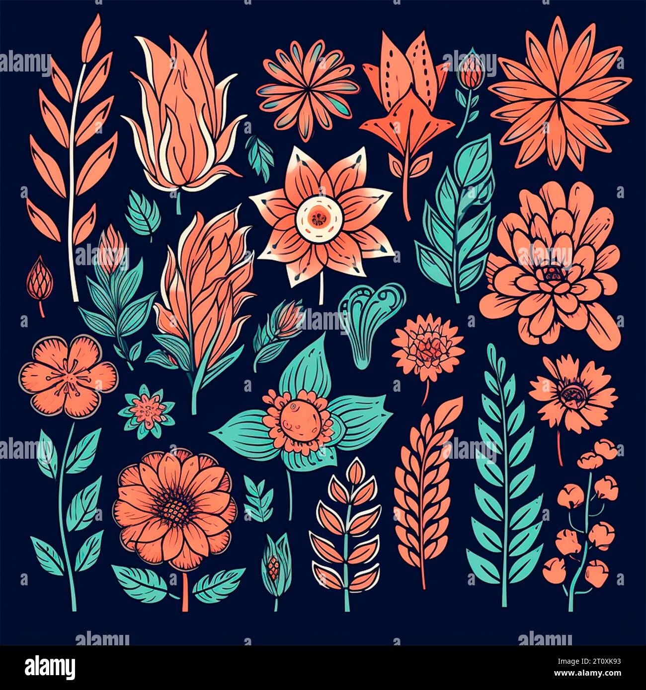 Color drawings of flowers and plants, hand drawings - image Stock Photo ...
