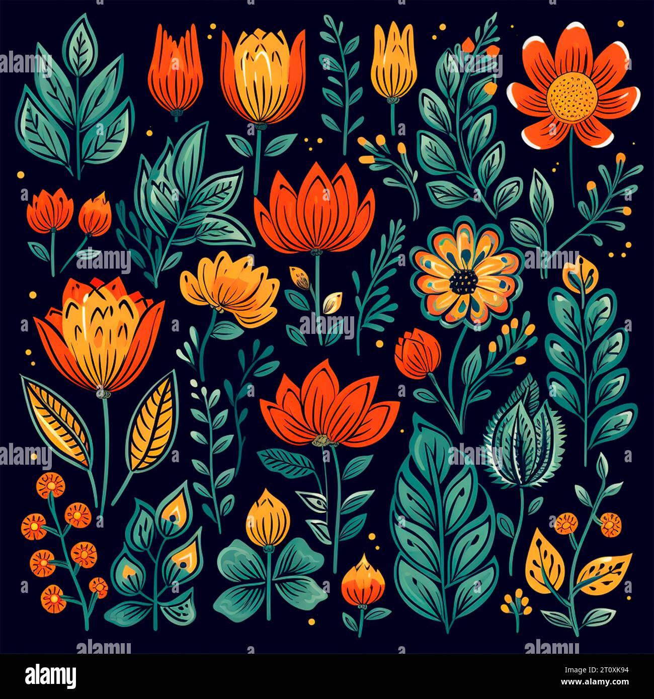 Color drawings of flowers and plants, hand drawings - image Stock Photo ...