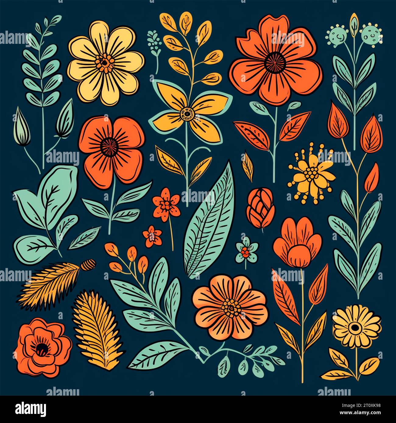Color drawings of flowers and plants, hand drawings - image Stock Photo ...