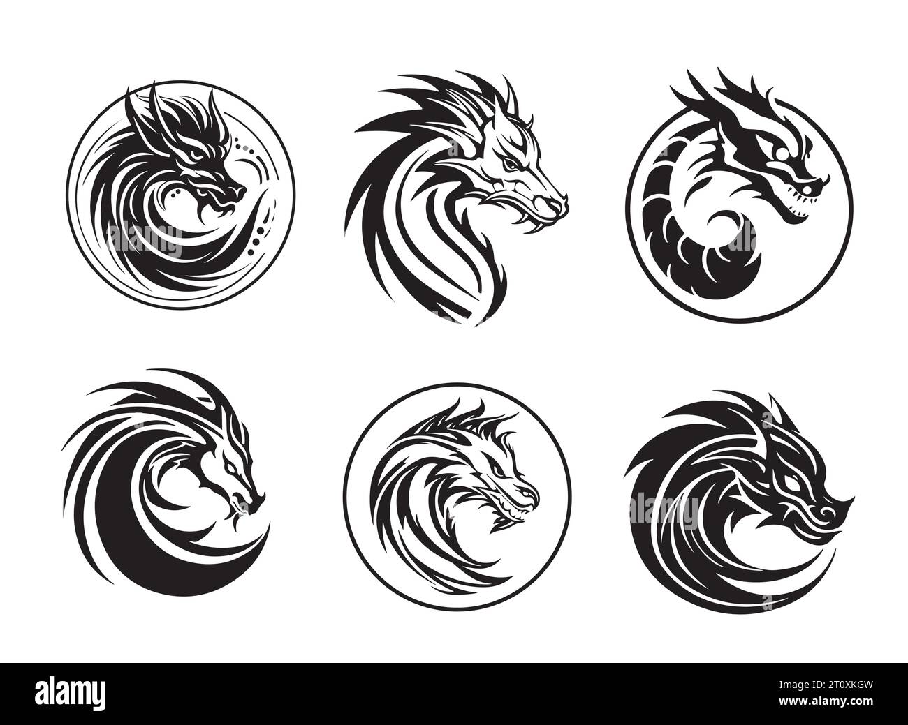 Dragon icons set silhouette hand drawn vector Stock Vector Image & Art ...