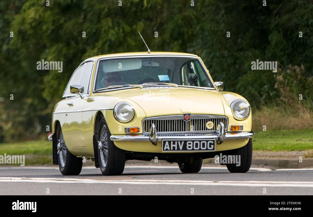 Bicester,Oxon.,UK - Oct 8th 2023: 1969 yellow MG B GT classic car ...
