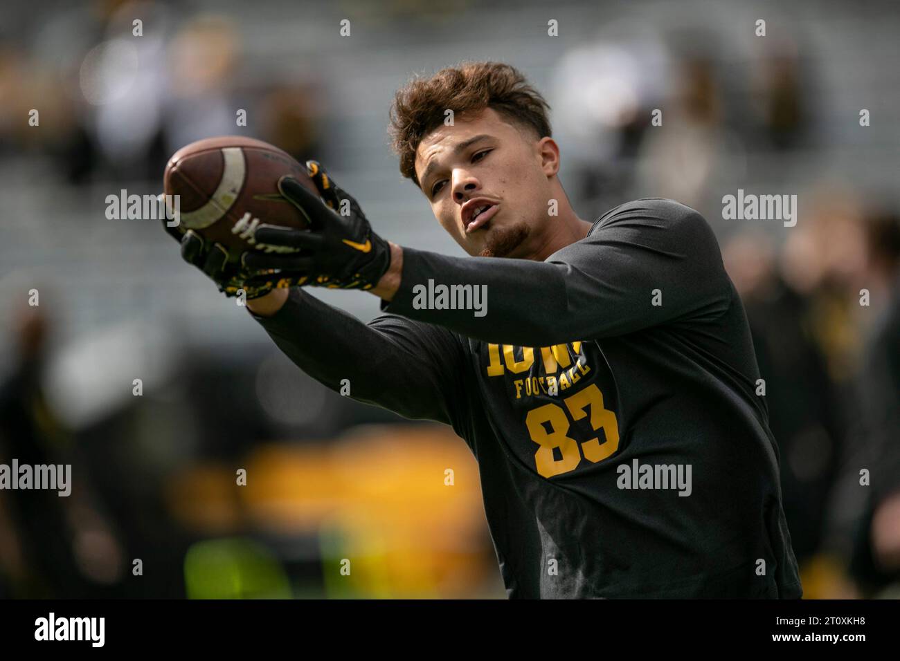 Iowa Hawkeyes tight end Erick All (83) makes a few practice catches ...