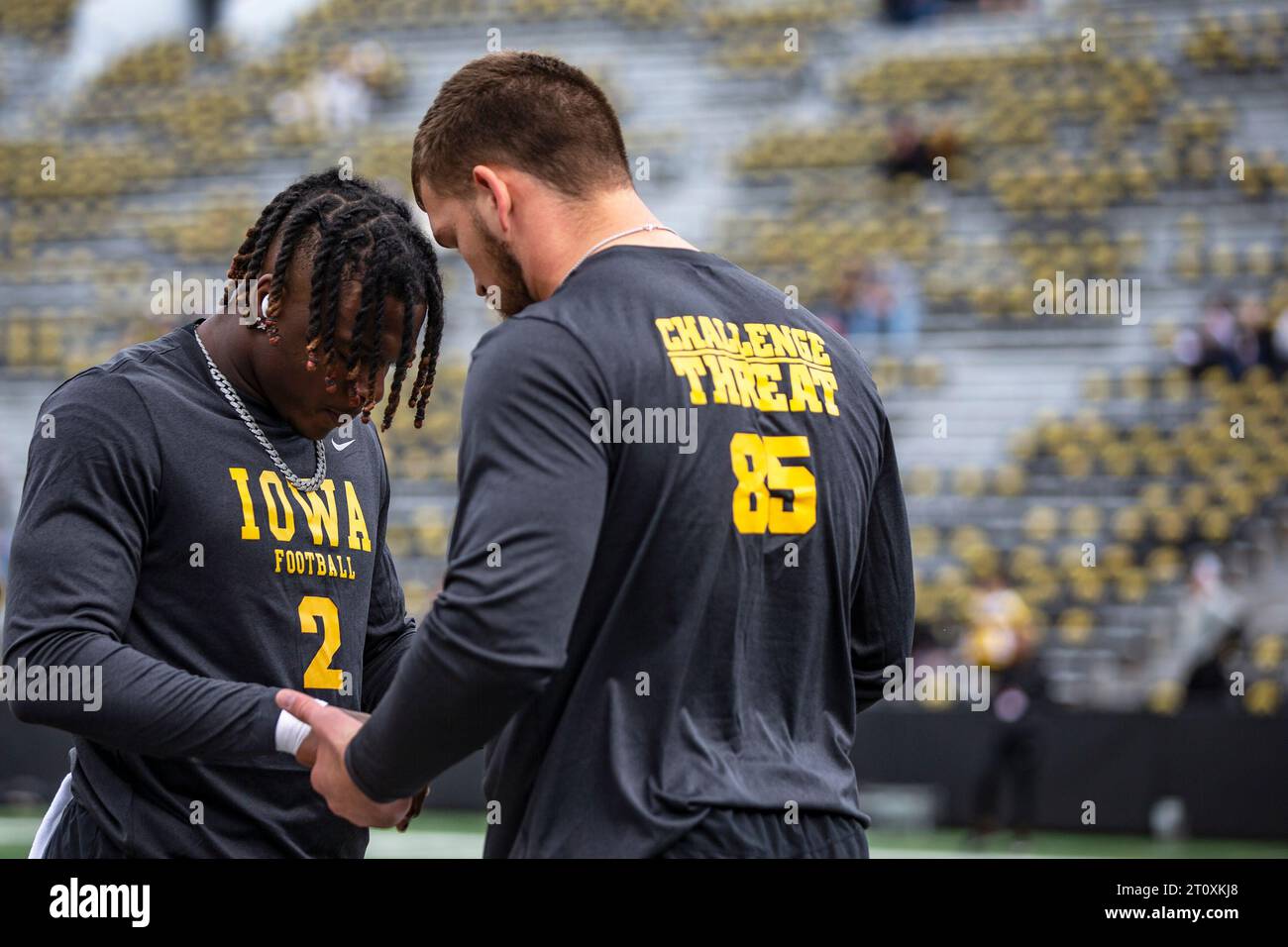Iowa Hawkeyes running back Kaleb Johnson (2) and teammate Iowa Hawkeyes ...