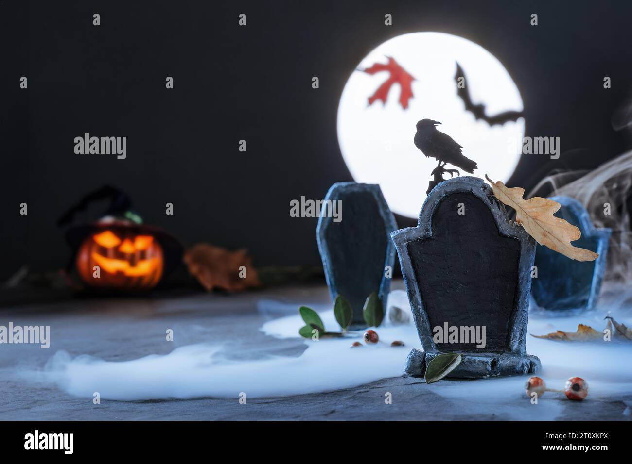 Close up of a tombstone in a cemetery. Copy space. Scary cemetery in ...