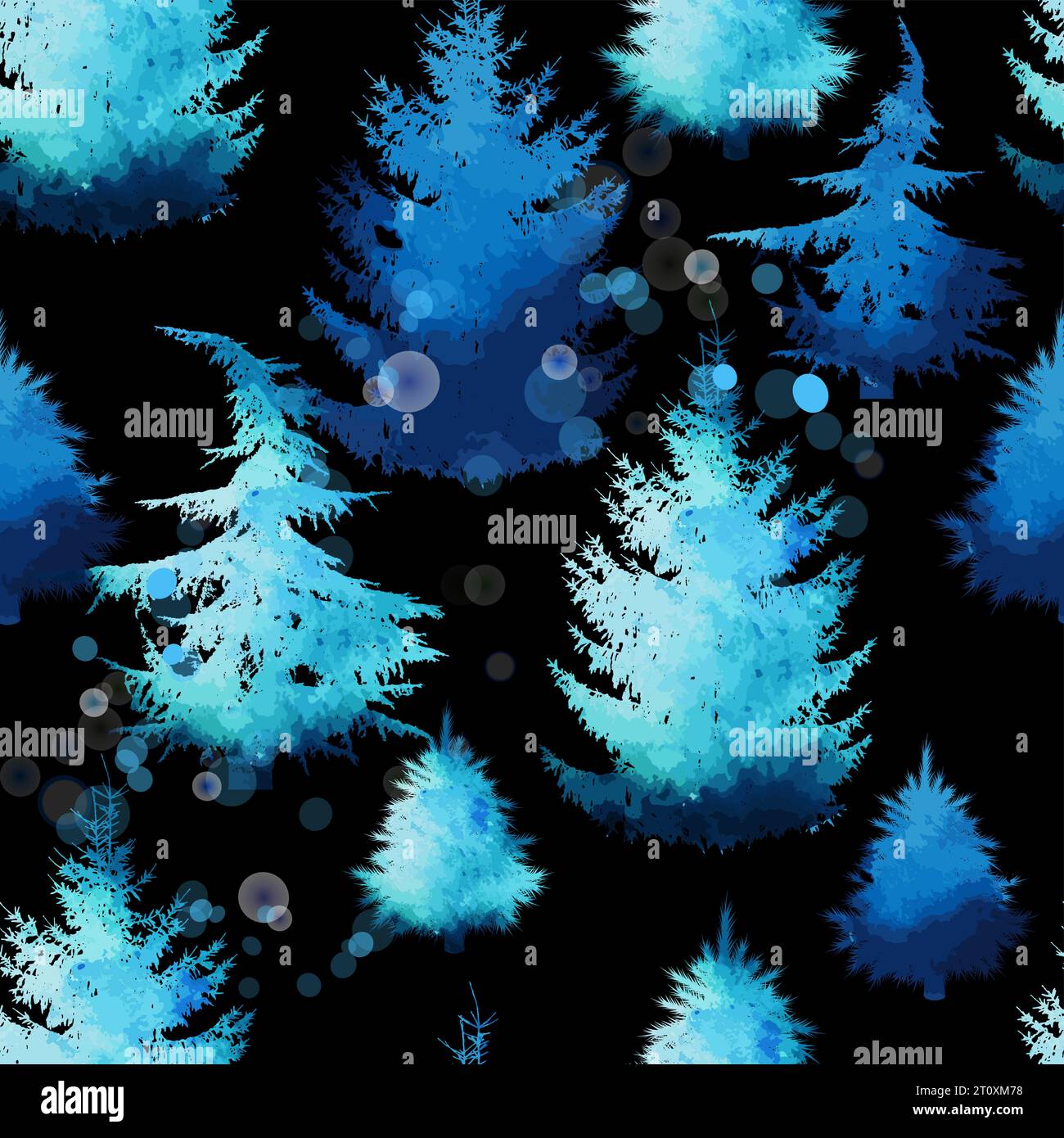 Christmas Magic Tree blue color. Seamless pattern. hand drawing. Not AI ...