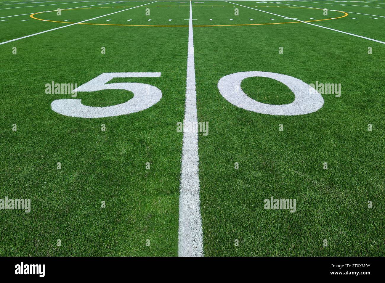 Low angle view of an American football field and stadium Stock Photo ...