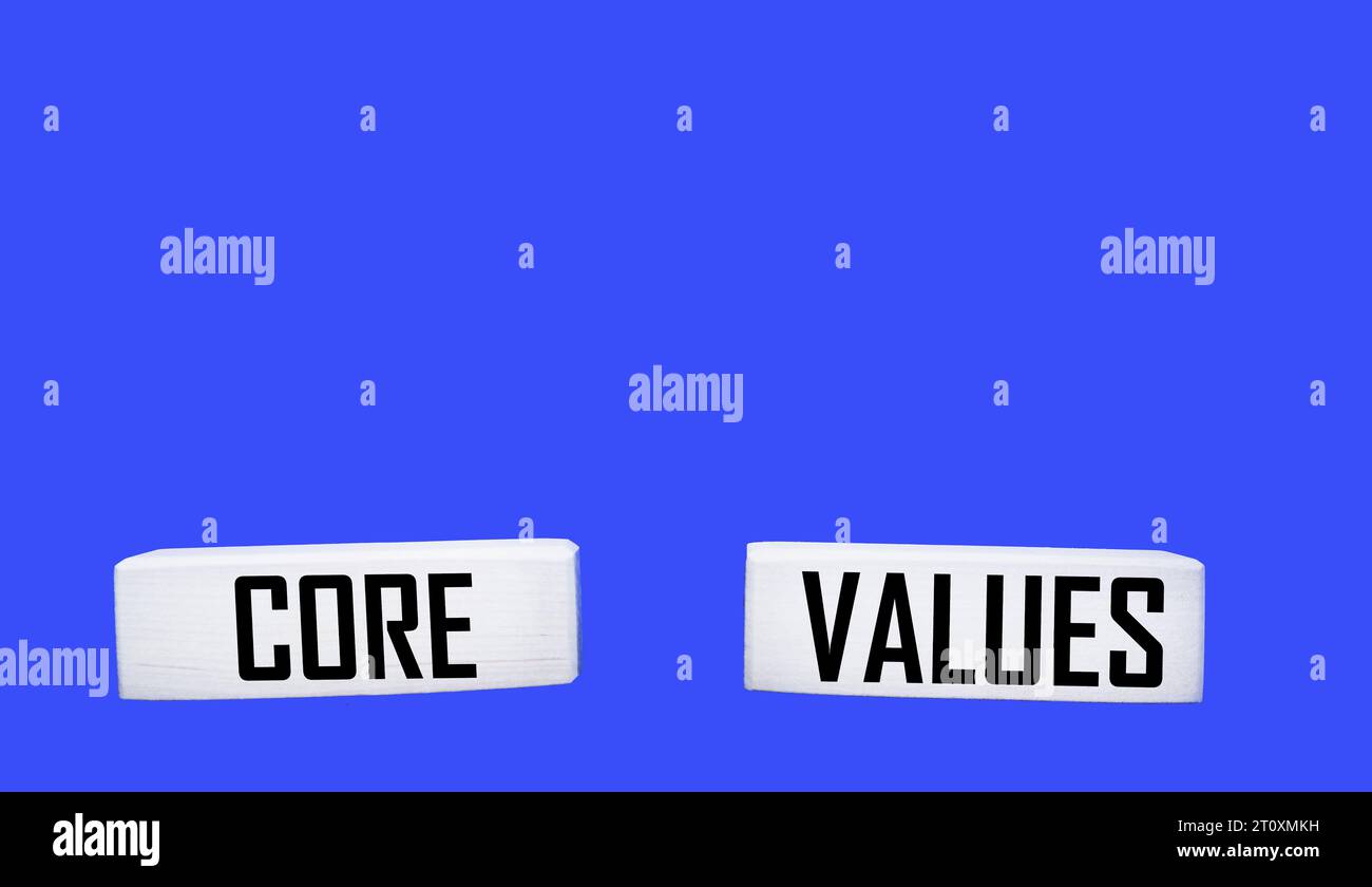 Text CORE VALUES written on wooden blocks and blue background Stock ...