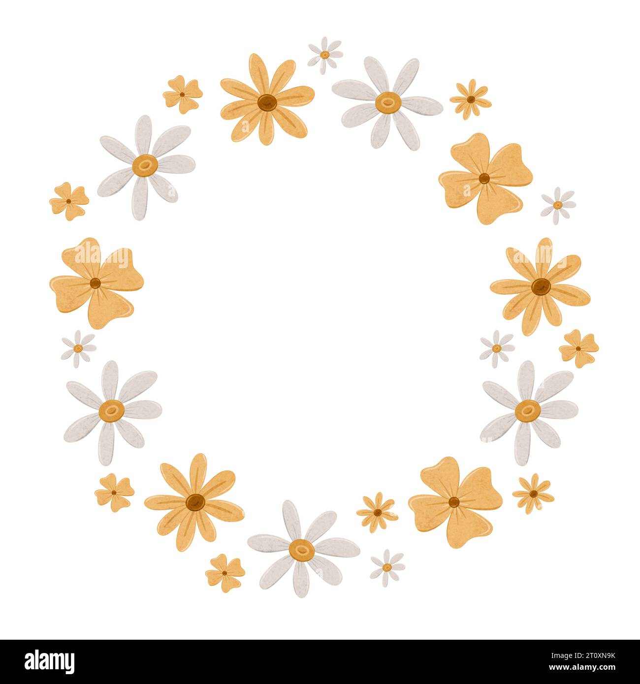 Pretty wreath with simple daisy flowers. Chamomile circle frame in ...