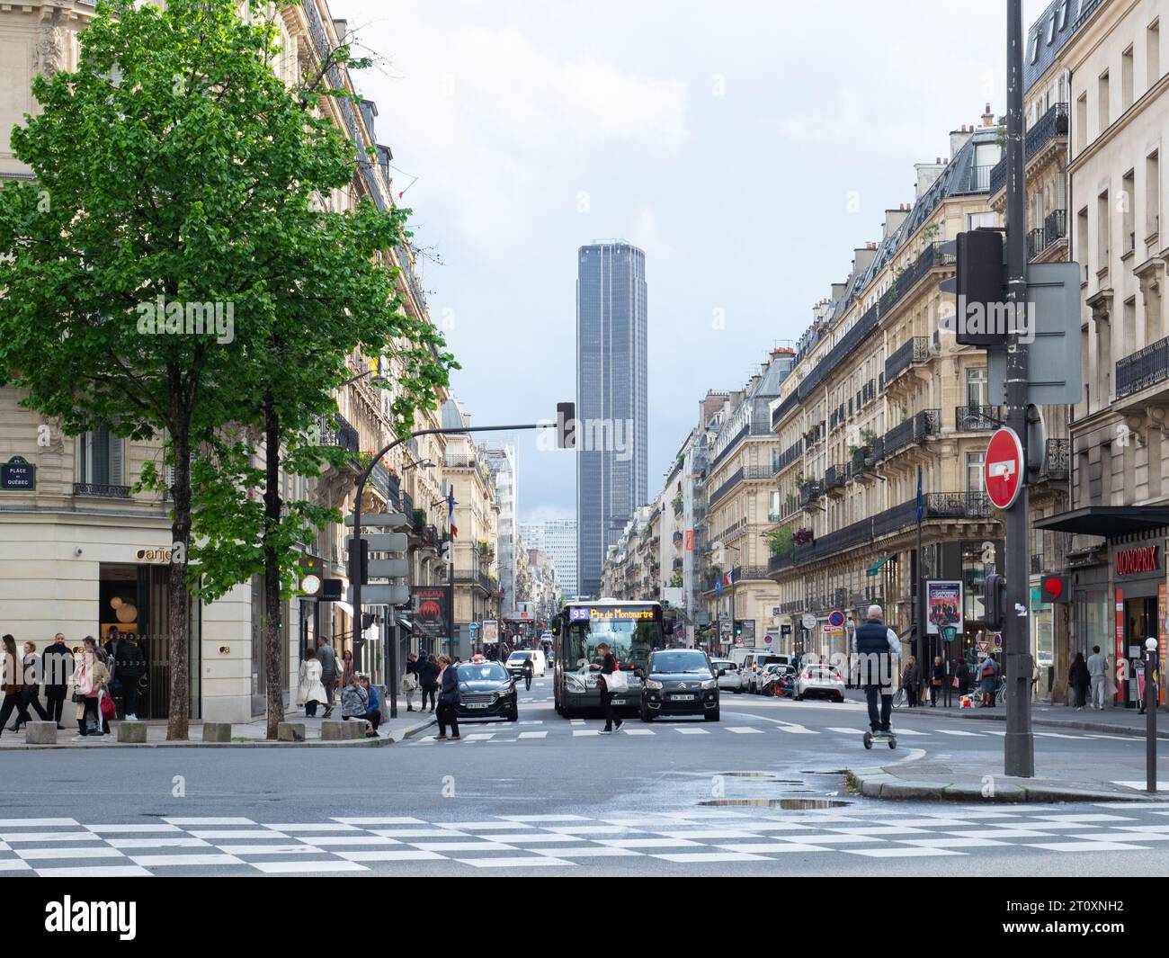 Paris, France - May 9th 2023: View along Rue de Rennes towards Tour ...