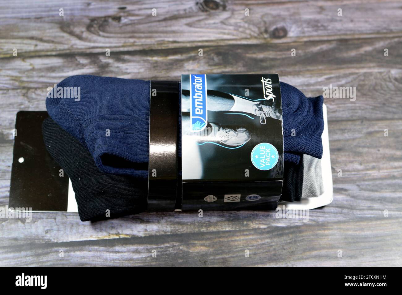 Cairo, Egypt, October 1 2023: Embrator high socks for men, a sock is a ...