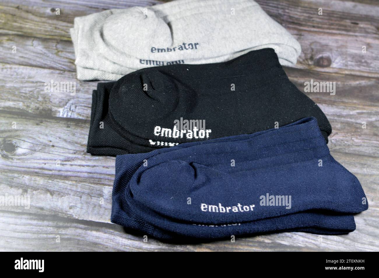 Cairo, Egypt, October 1 2023: Embrator high socks for men, a sock is a ...