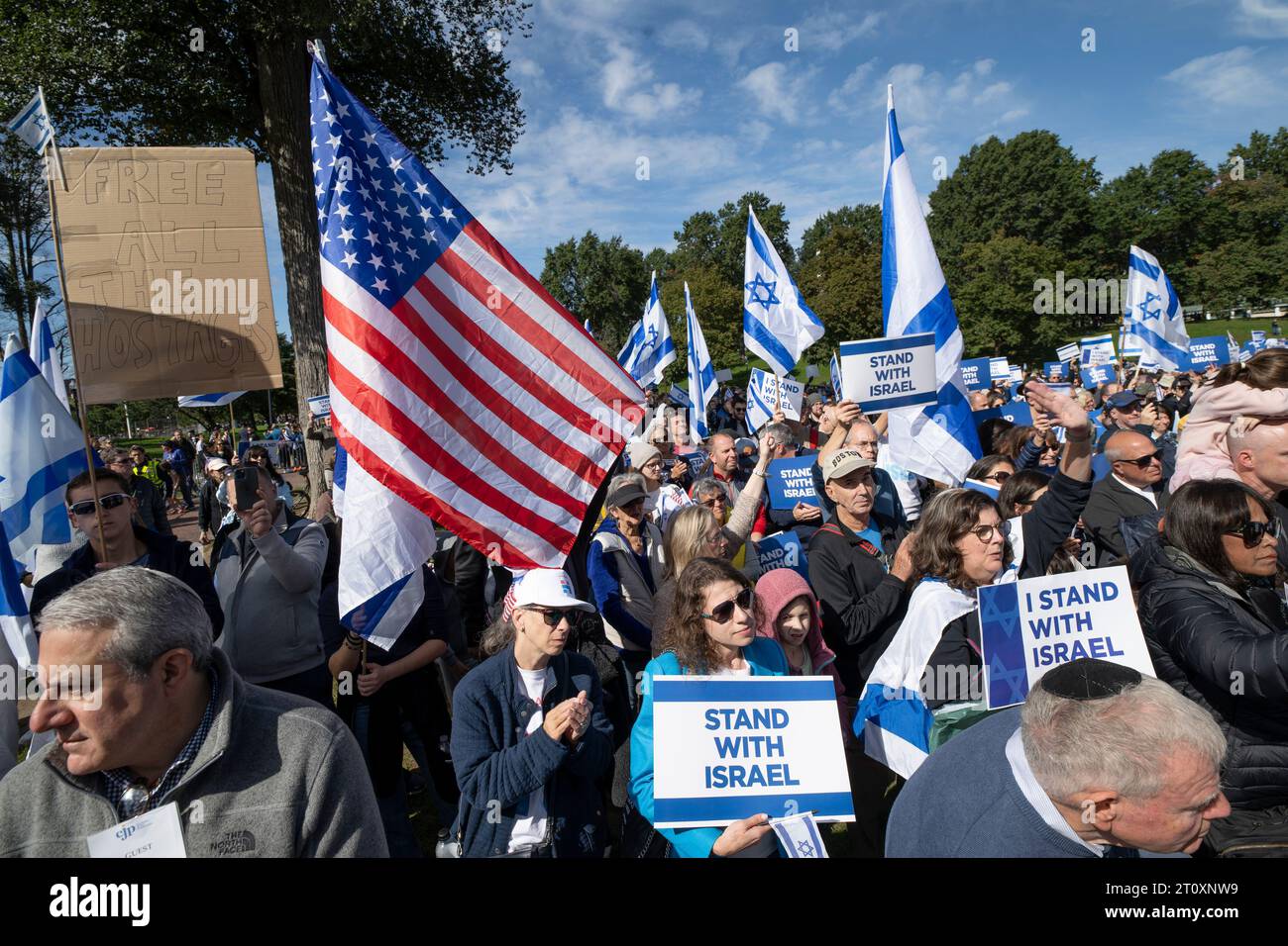 Boston, Massachusetts, USA October 9, 2023 People rallying in support ...
