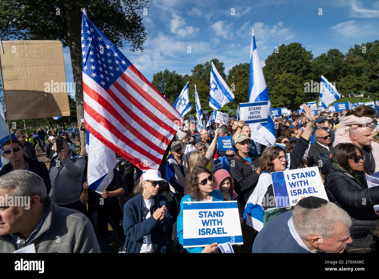 Boston, Massachusetts, USA October 9, 2023 People rallying in support ...