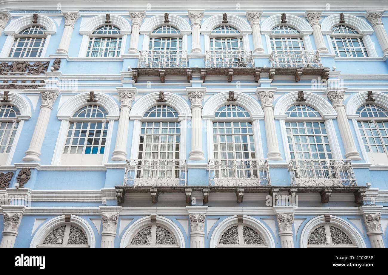 Street view of an old colonial building facade, architecture background ...