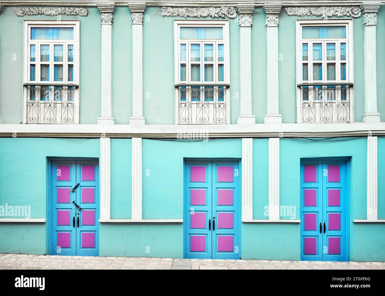 Street view of an old colonial building facade, architecture background ...