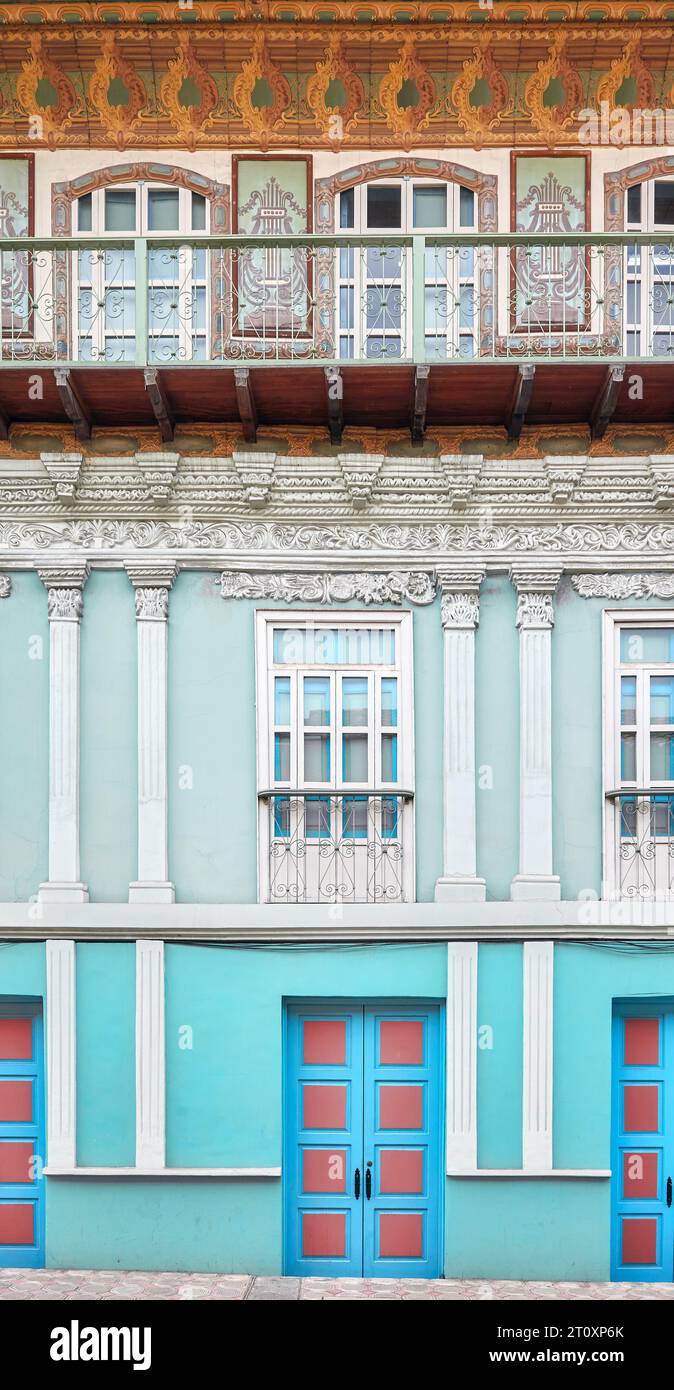 Street view of an old colonial building facade, architecture background ...