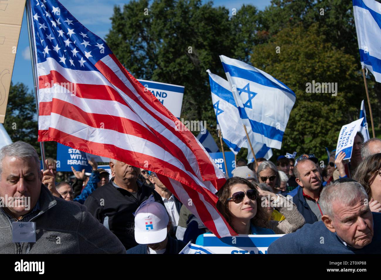 Boston, Massachusetts, USA October 9, 2023 People rallying in support ...