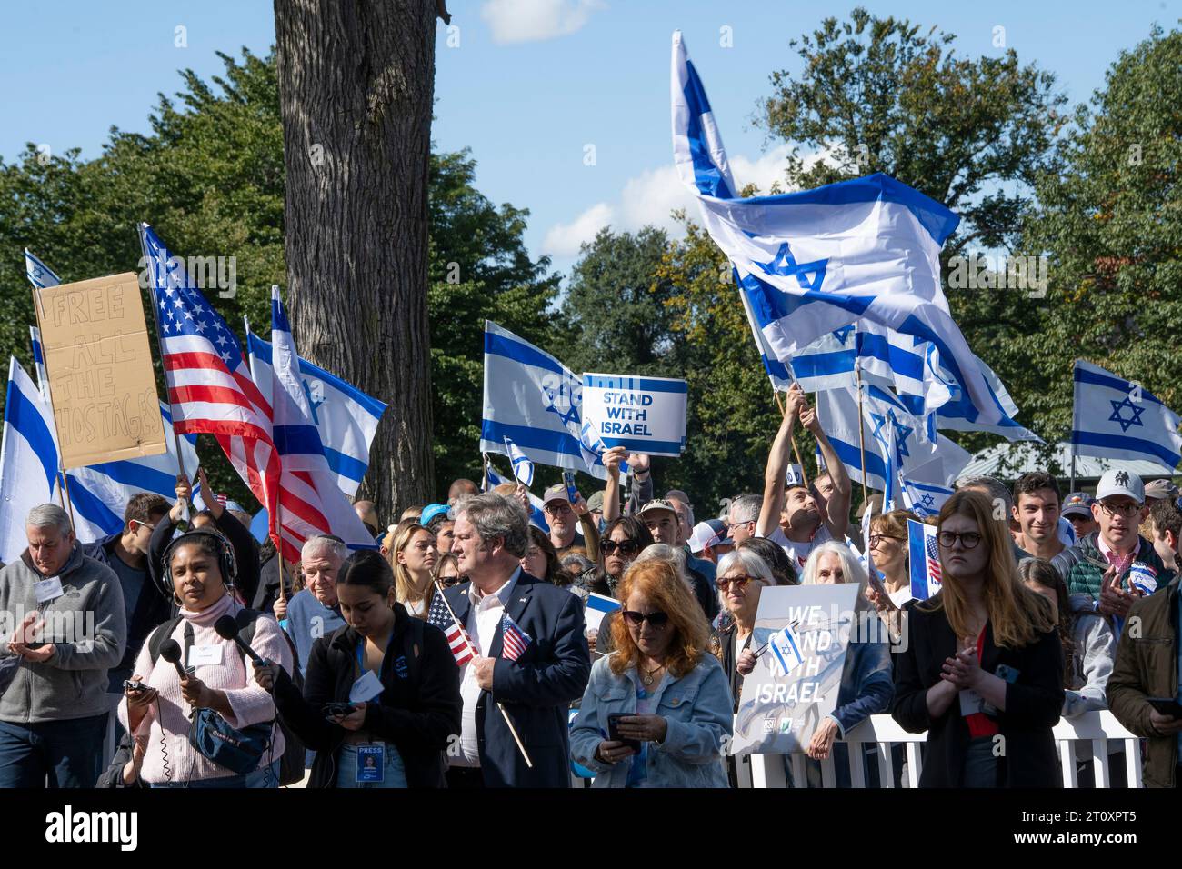 Boston, Massachusetts, USA October 9, 2023 People rallying in support ...
