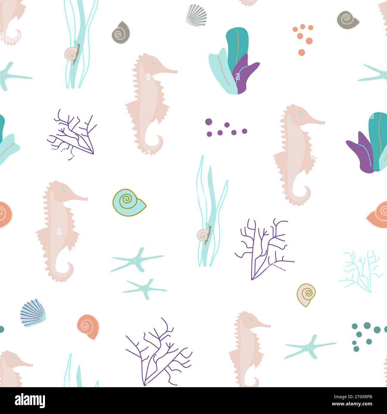 colorful seashells and seahorses seamless pattern without background ...