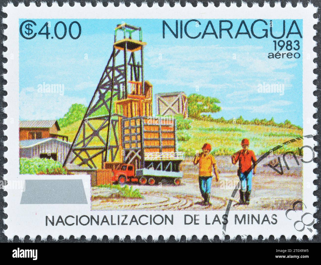 Cancelled postage stamp printed by Nicaragua, that shows Extractor for ...