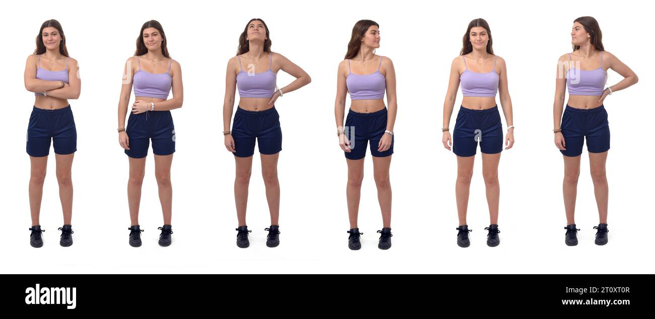 front view of same girl teen standing on white background Stock Photo ...