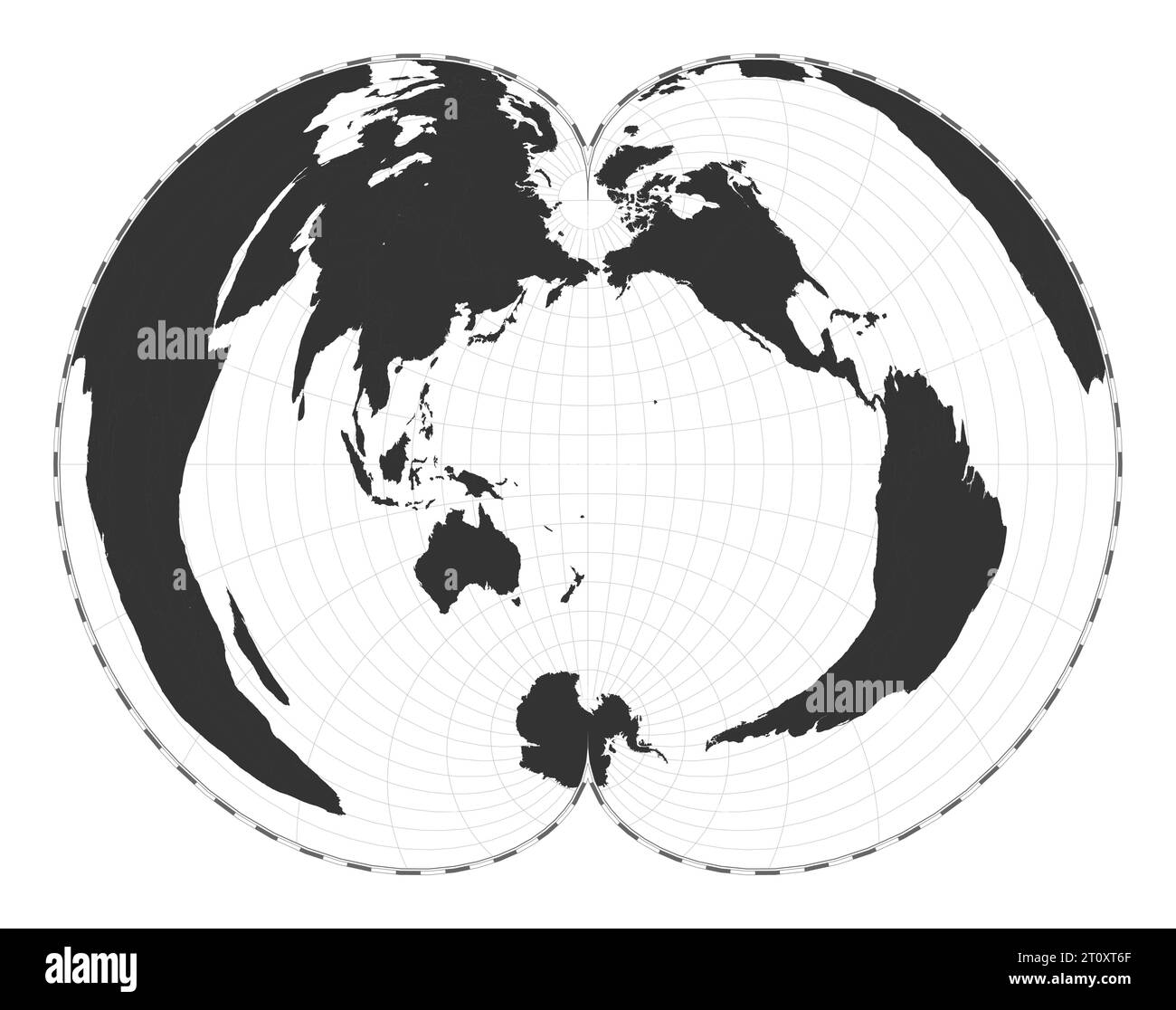 Vector World Map American Polyconic Projection Plain World Geographical Map With Latitude And