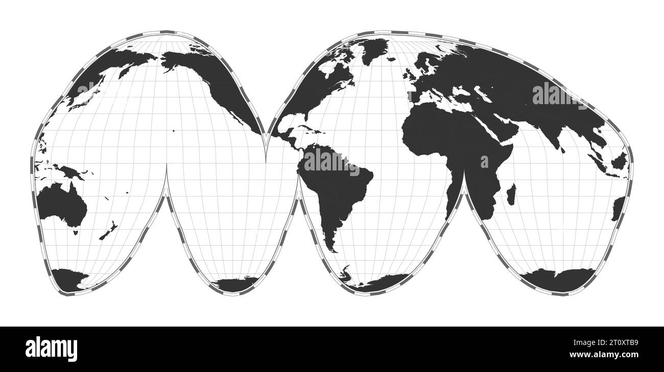 Vector world map. Goode's interrupted homolosine projection. Plain ...