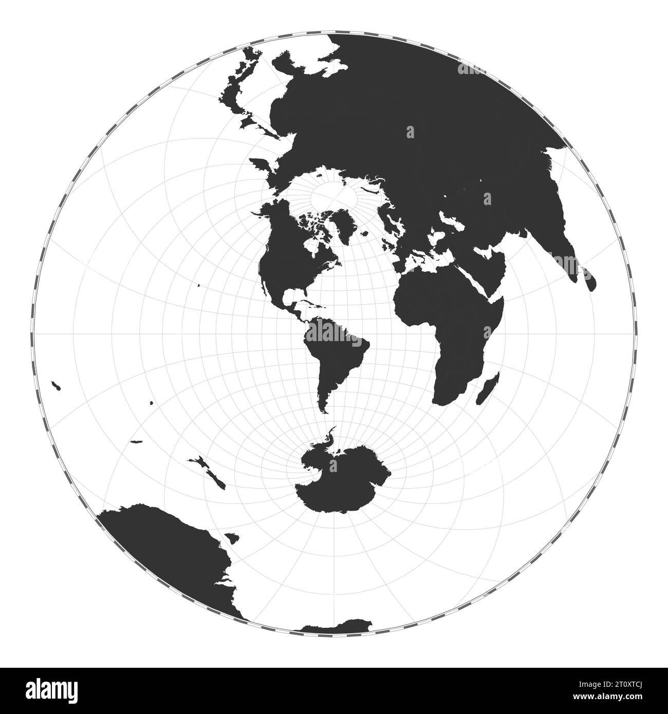 Vector world map. Airy's minimum-error azimuthal projection. Plain ...