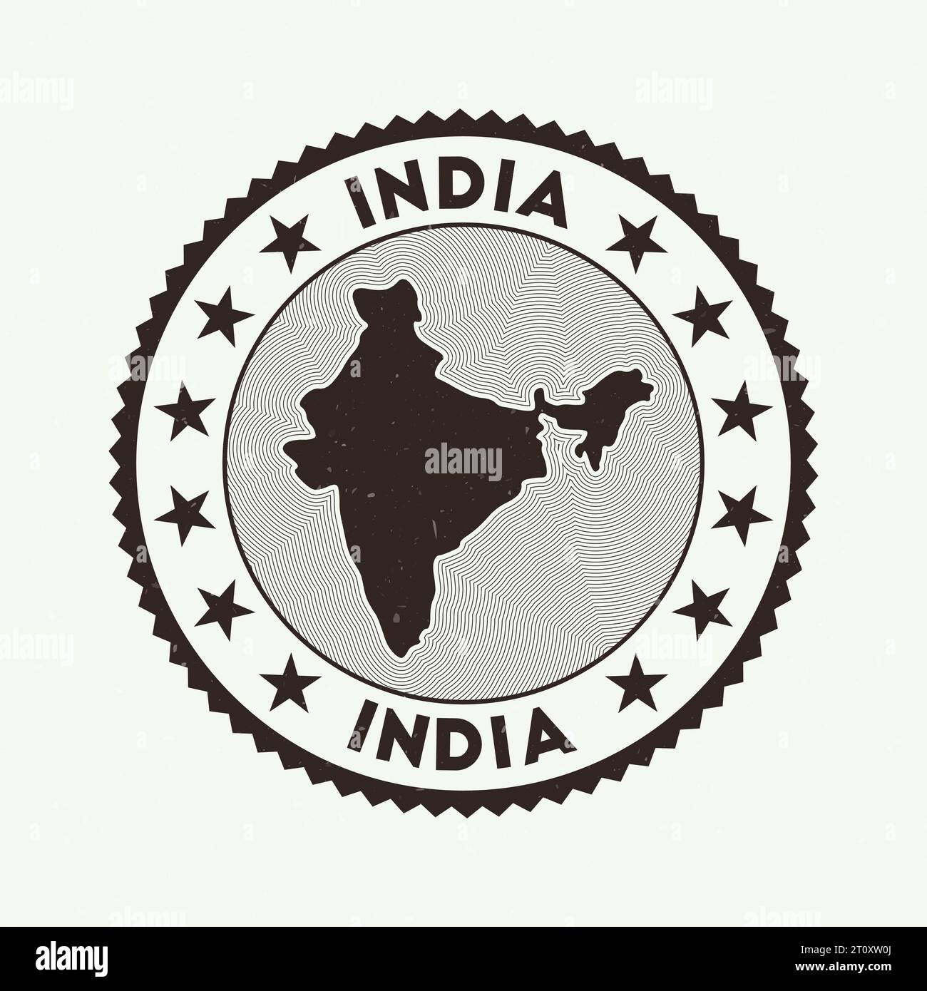 India emblem. Country round stamp with shape of India, isolines and ...