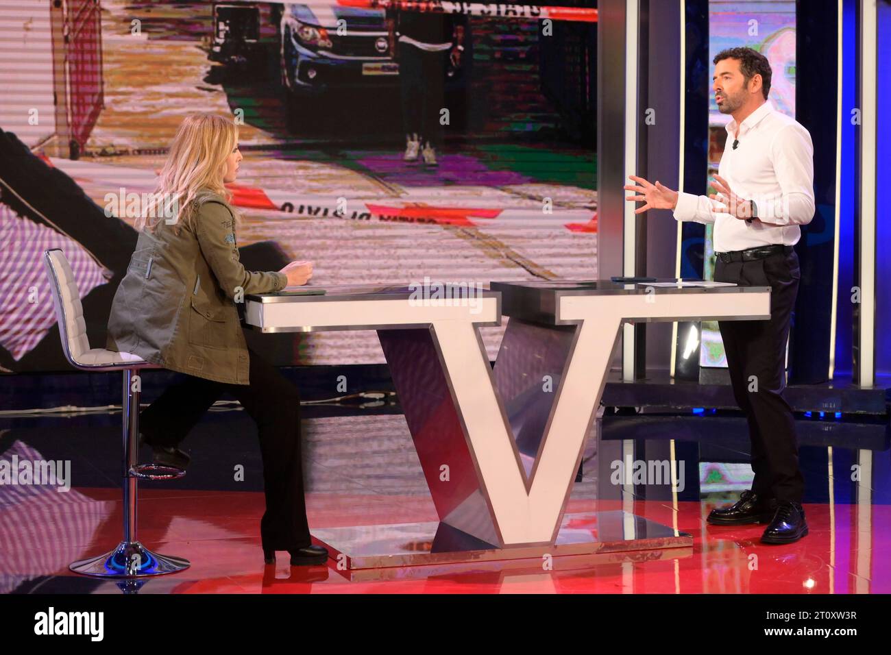 Rome, Italy. 09th Oct, 2023. Roberta Bruzzone (l) and Alberto Matano (r ...
