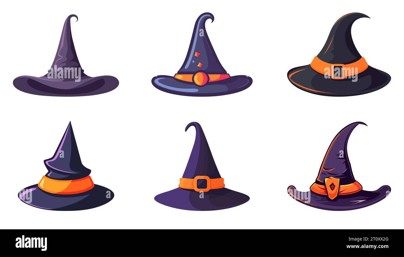 Witch hat icon isolated. Set of Halloween witches hat in flat style ...