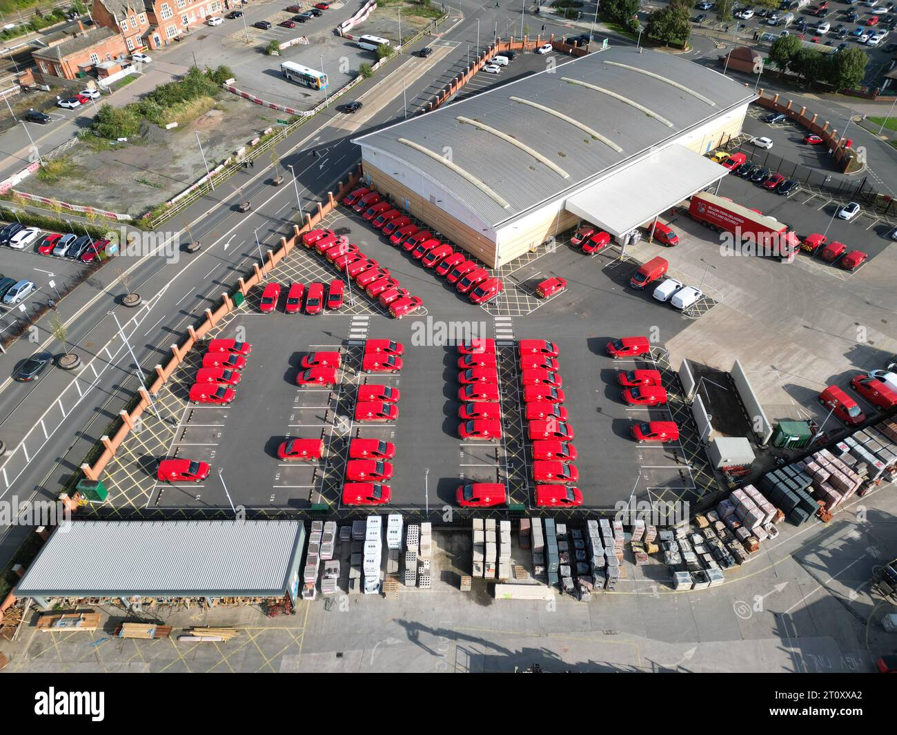 Aerial view of Royal Mail mail sorting and delivery office with Royal ...
