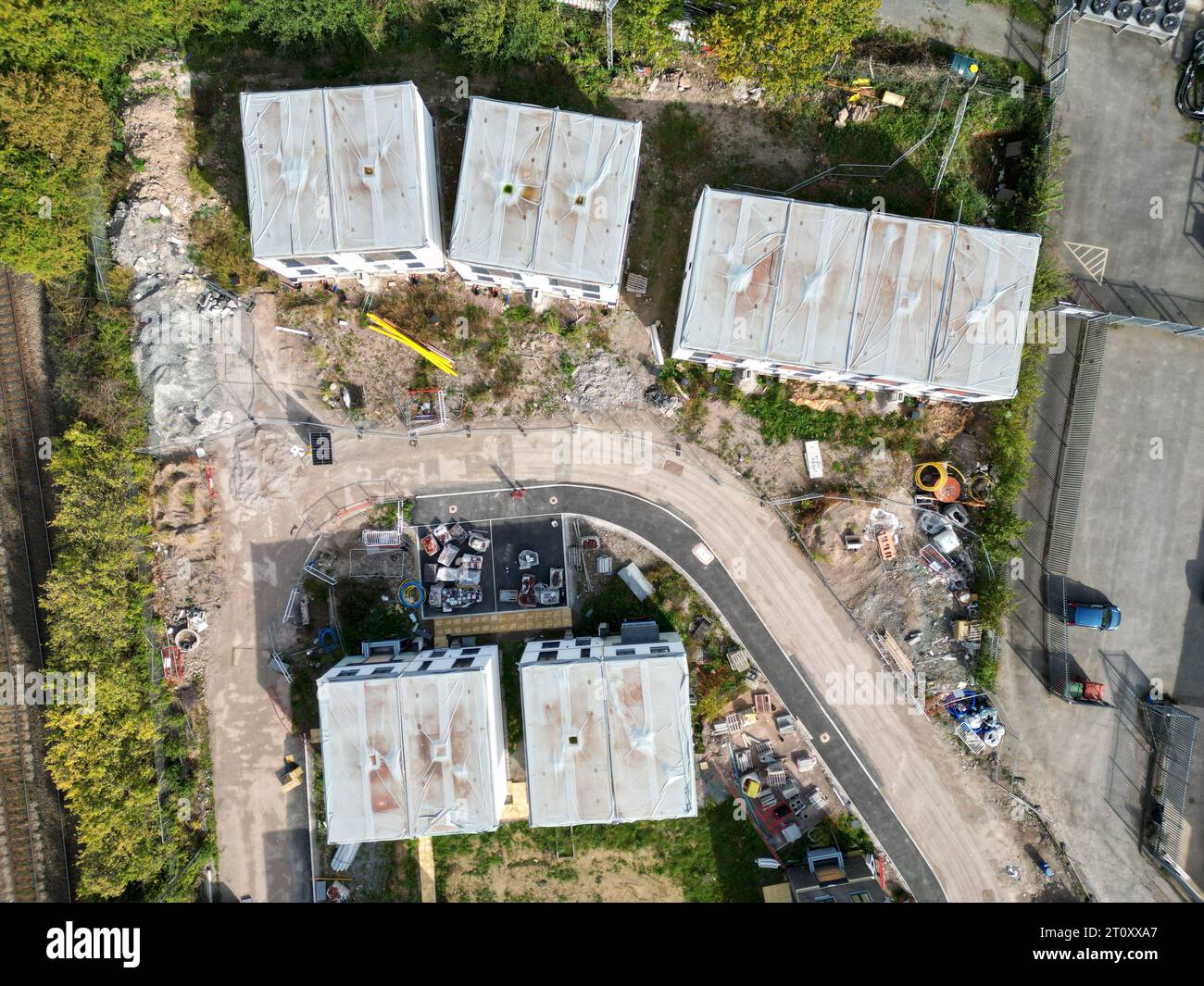 Aerial view of a modular housing project in Hereford UK - work stopped ...