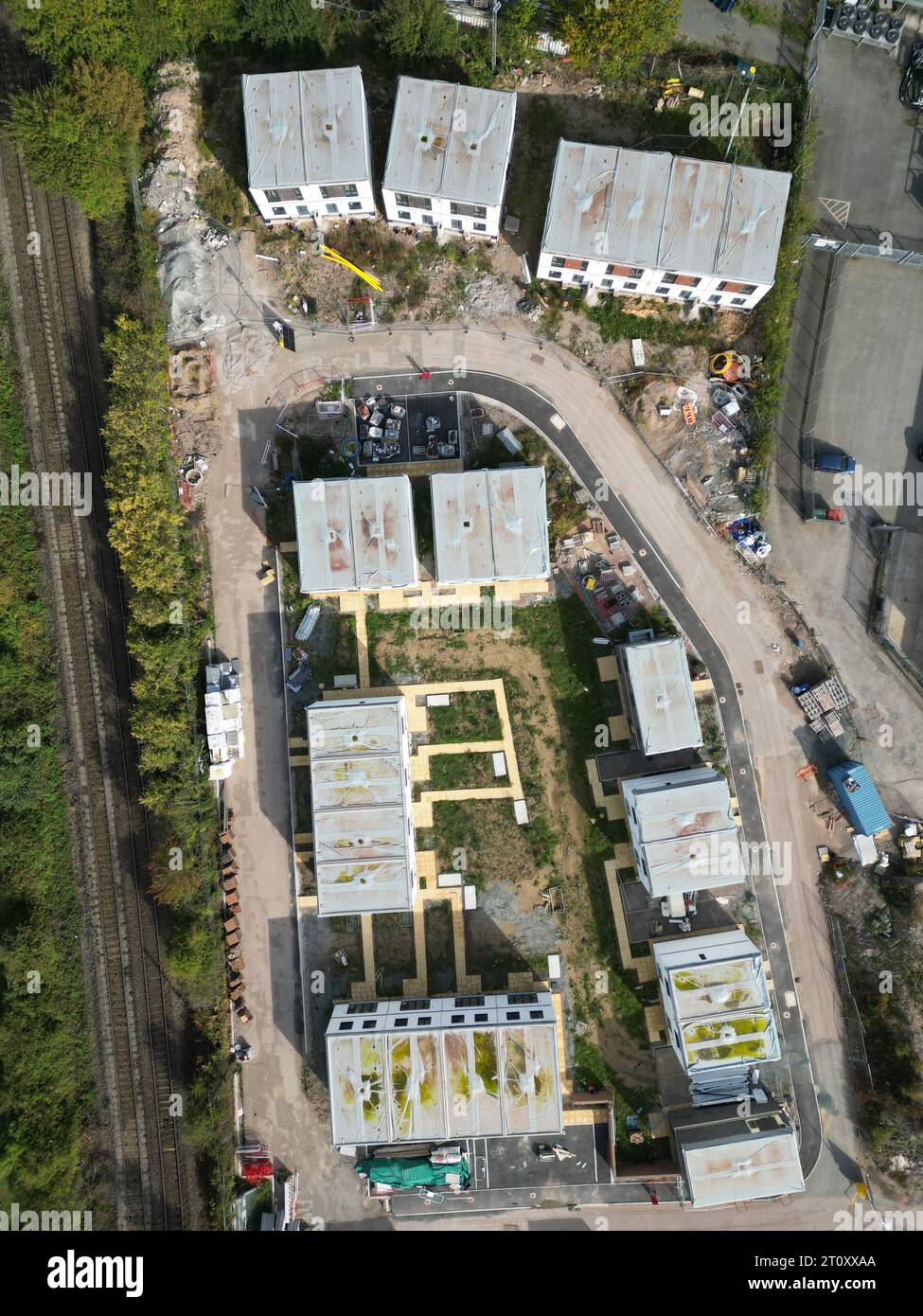 Aerial view of a modular housing project in Hereford UK - work stopped ...