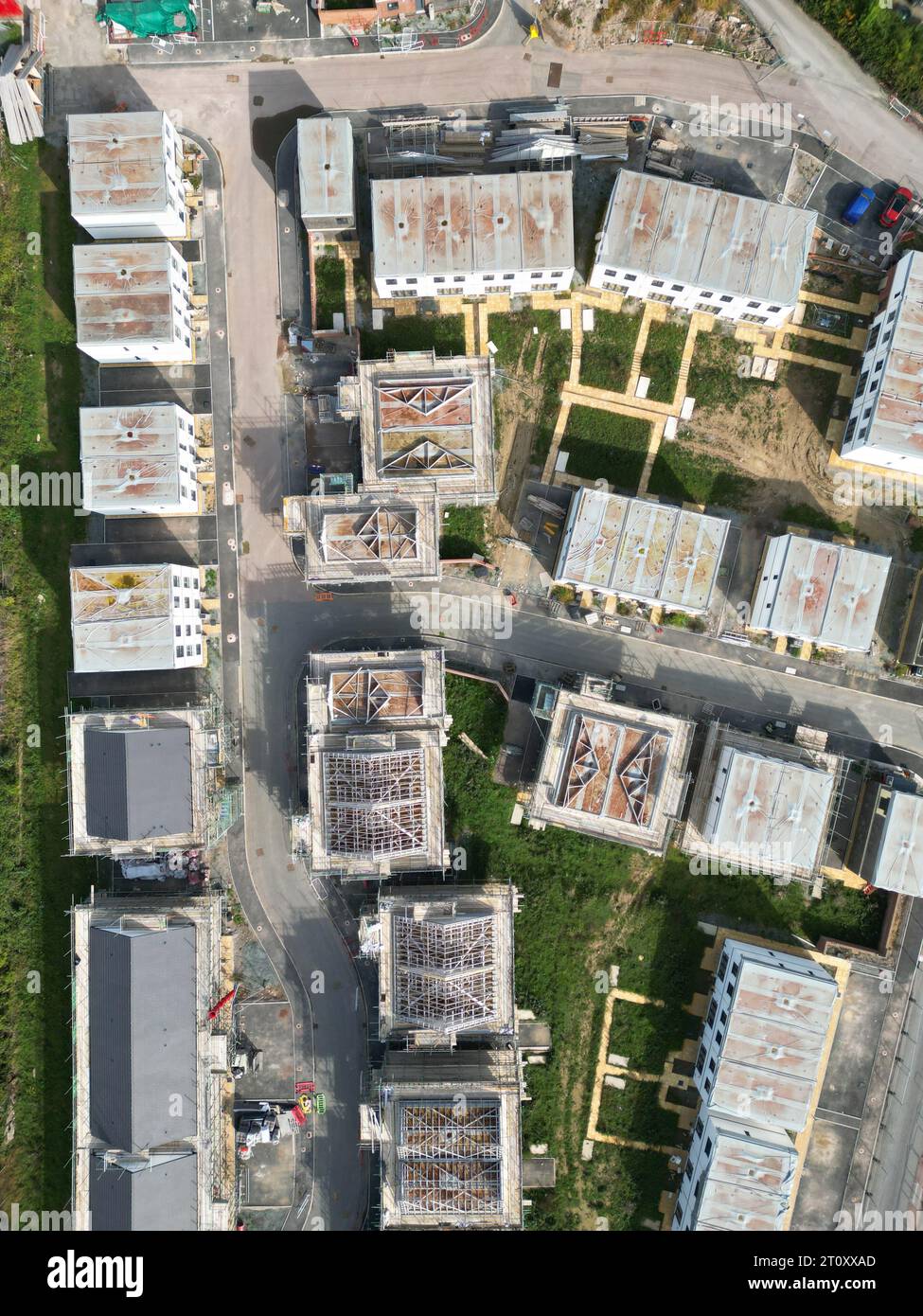 Aerial view of a modular housing project in Hereford UK - work stopped ...