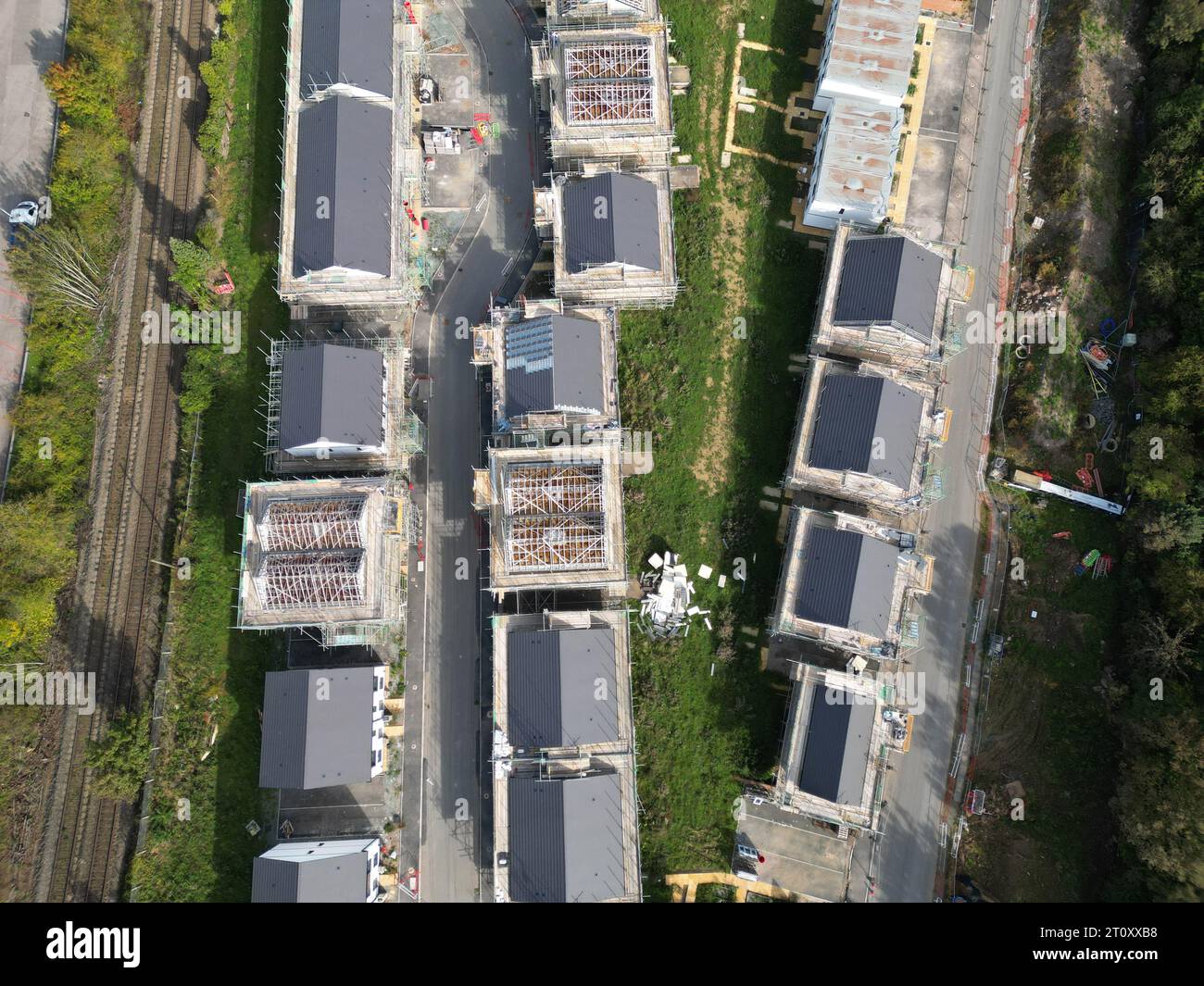 Aerial view of a modular housing project in Hereford UK - work stopped ...
