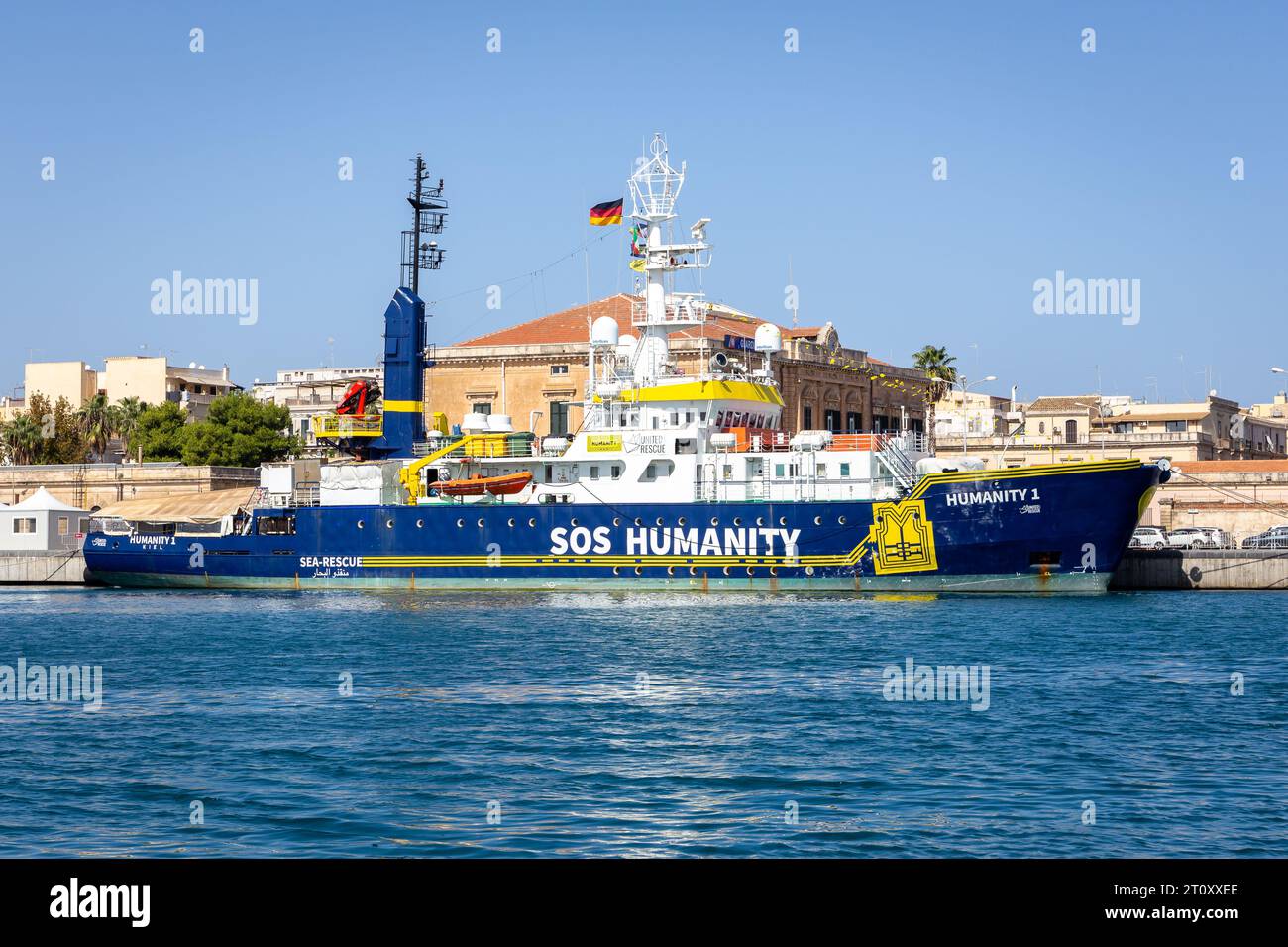 Syracuse, Sicily, Italy, 09.10.23. SOS Humanity 1 NGO organisation ...